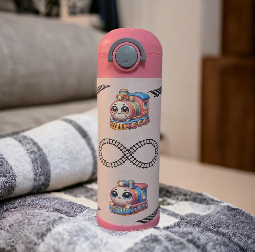 Kids Train Water Bottle With Pink and Purple Trains, Can Be ...