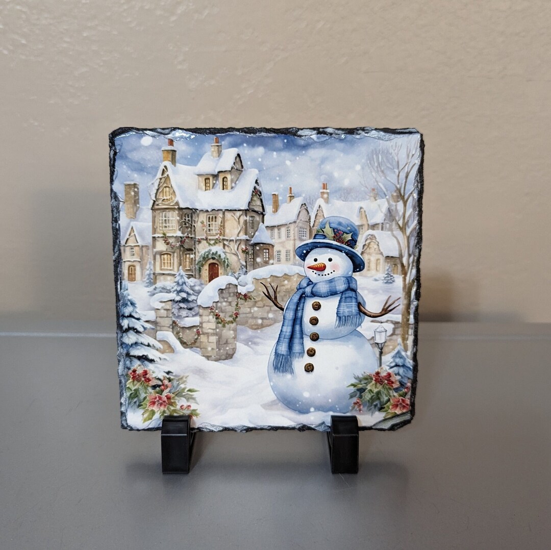 Winter Wonderland: Handmade Snowman Slate Picture - Festive Holiday ...