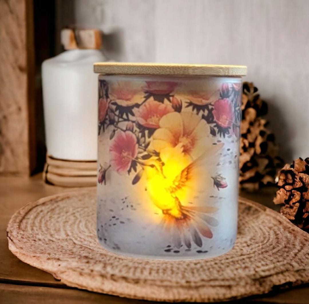 Glass Hummingbird Candle Holder With A Battery Operated Flickering Tea ...