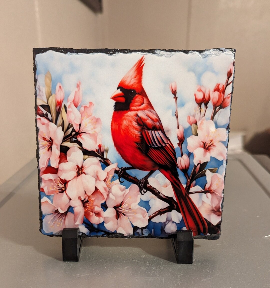 Slate Cardinal Picture With Display Legs, Cardinal Bird Photo Slate ...