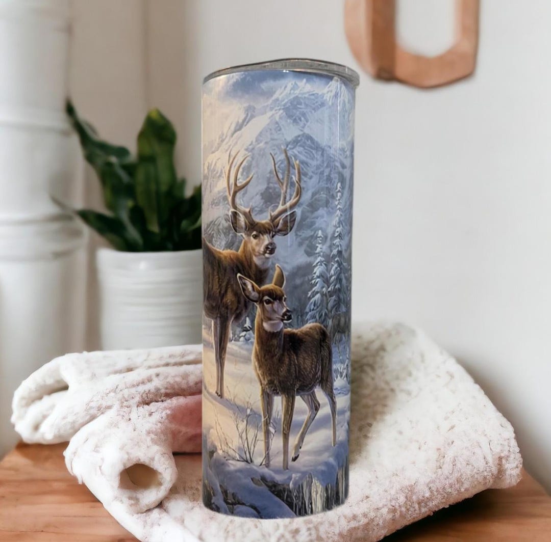 Beautiful Deer Tumbler With Deer in the Snow, Hunters Tumbler, Deer Cup ...