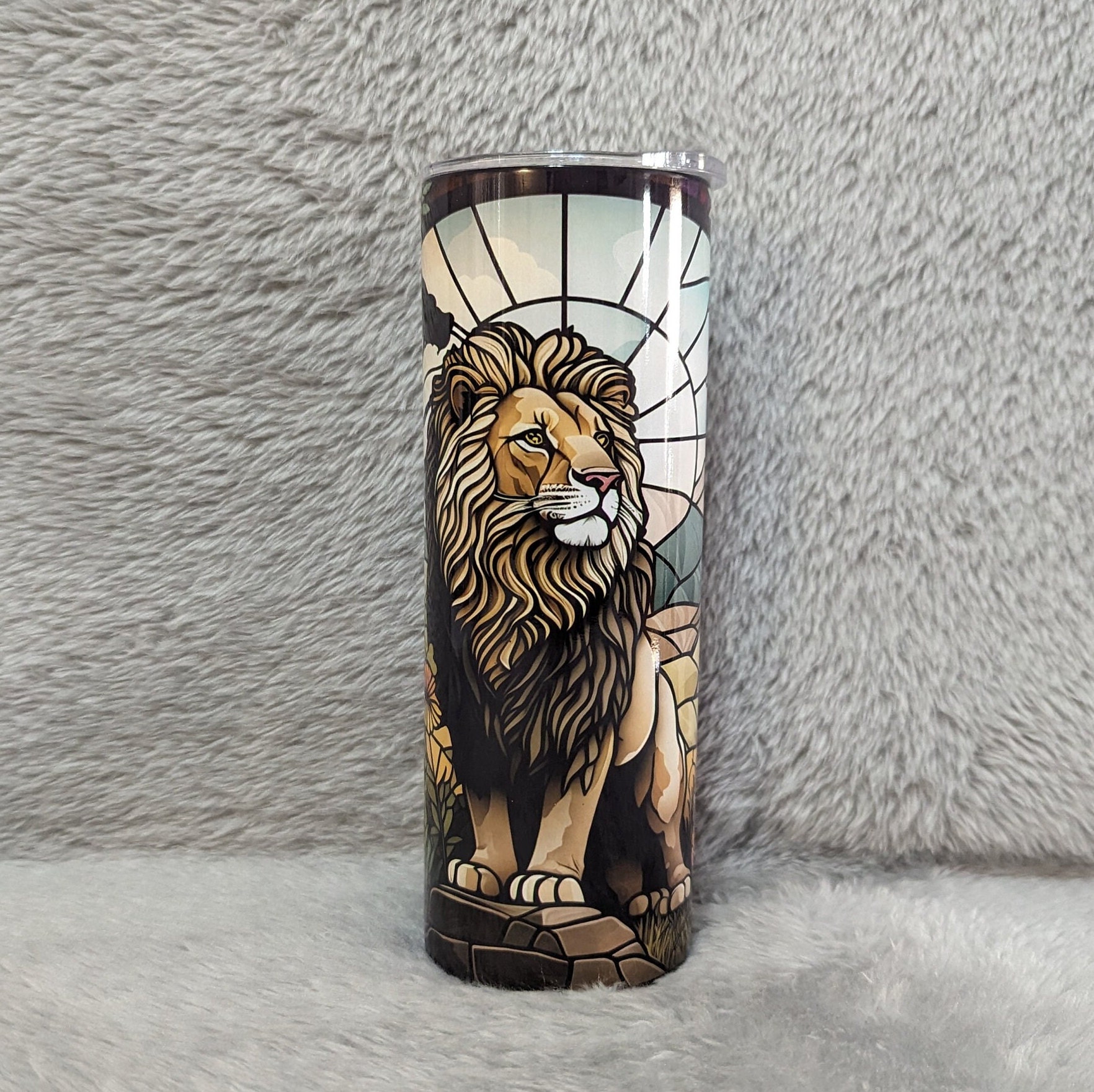 Lion Tumbler With A Stained Glass Design Can Be Personalized, Lion Cup ...