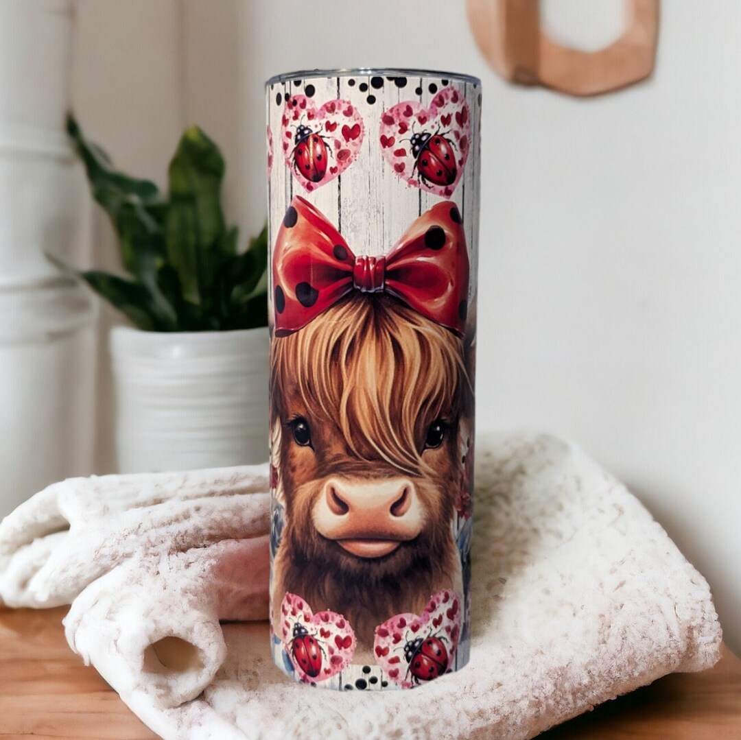 Highland Cow Tumbler With Highland Cow Ladybugs and Heart-shaped ...