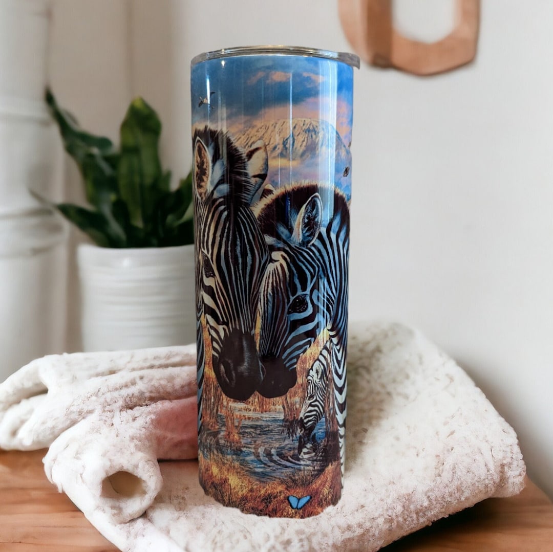 Zebra Tumbler With Straw, Can Be Personalized, Zebra Tumbler With Two ...
