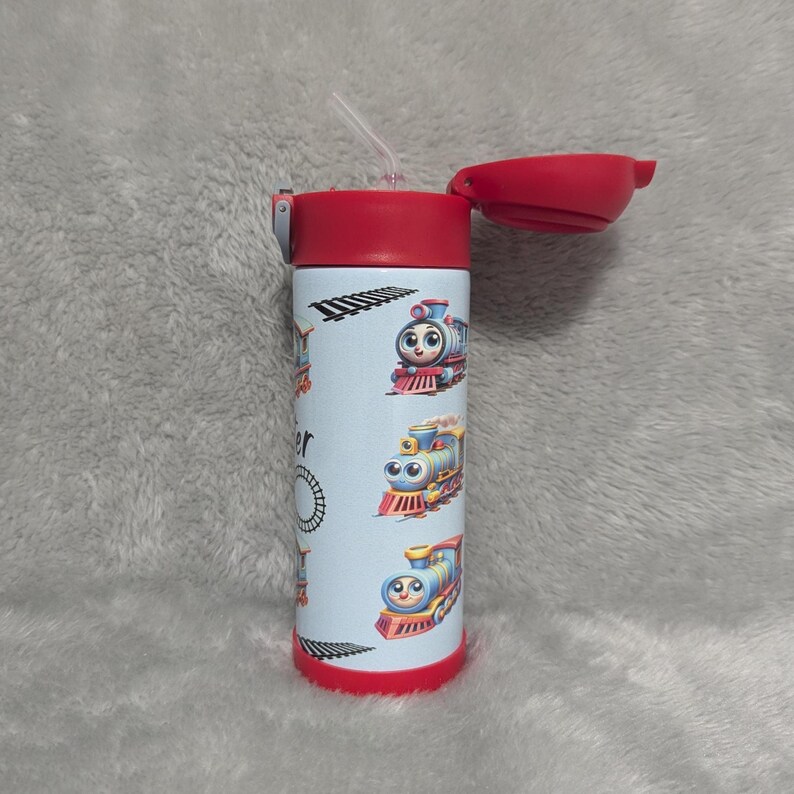 Kids Train Water Bottle With Blue Trains, Can Be Personalized, for ...