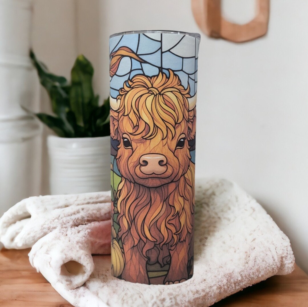 Highland Cow Calf Tumbler With Stained Glass Design, Can Be ...