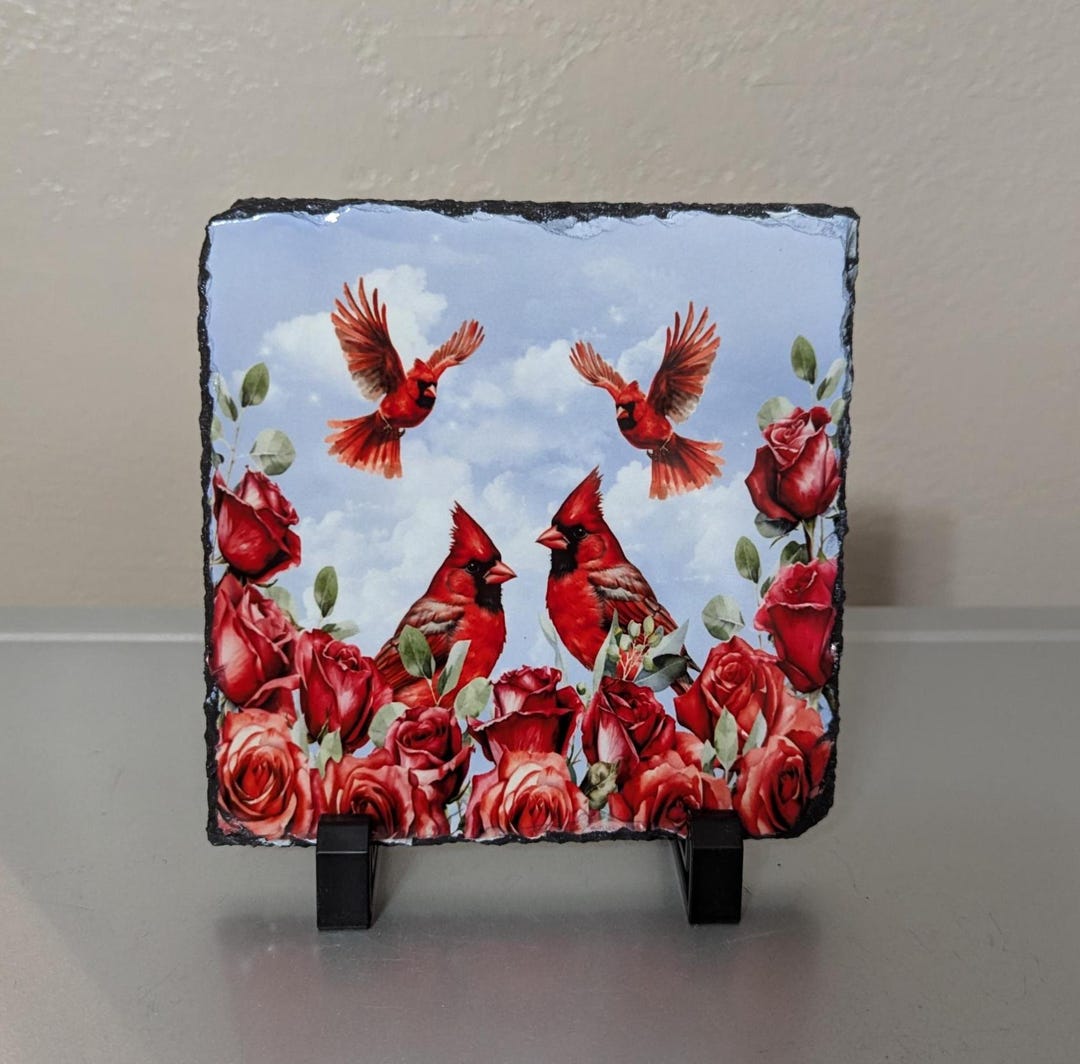 Slate Cardinal Picture With Display Legs, Cardinal Gift, Red Cardinals ...