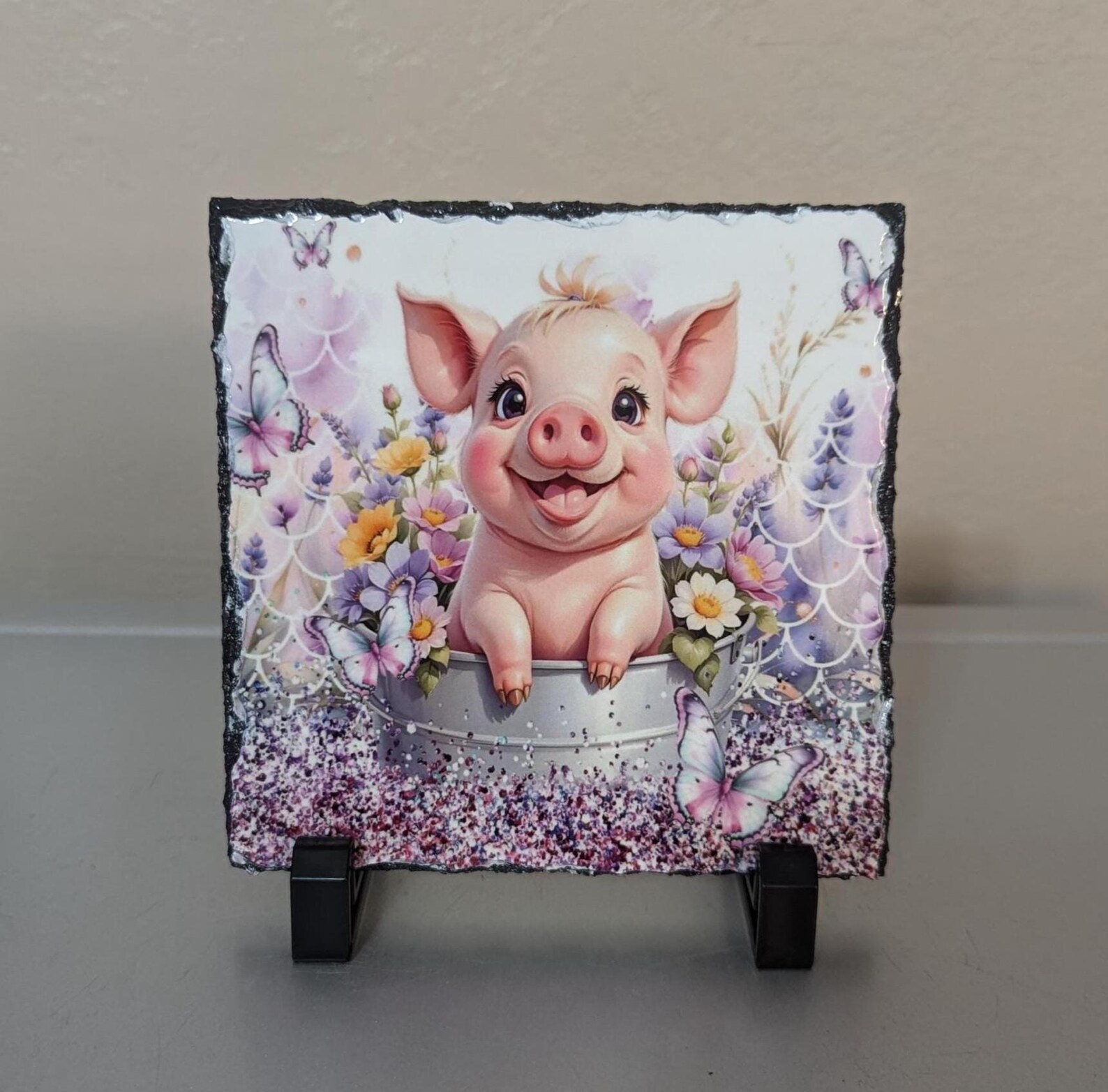 Slate Pig Picture With Display Legs, Slate Picture Featuring a Baby Pig ...