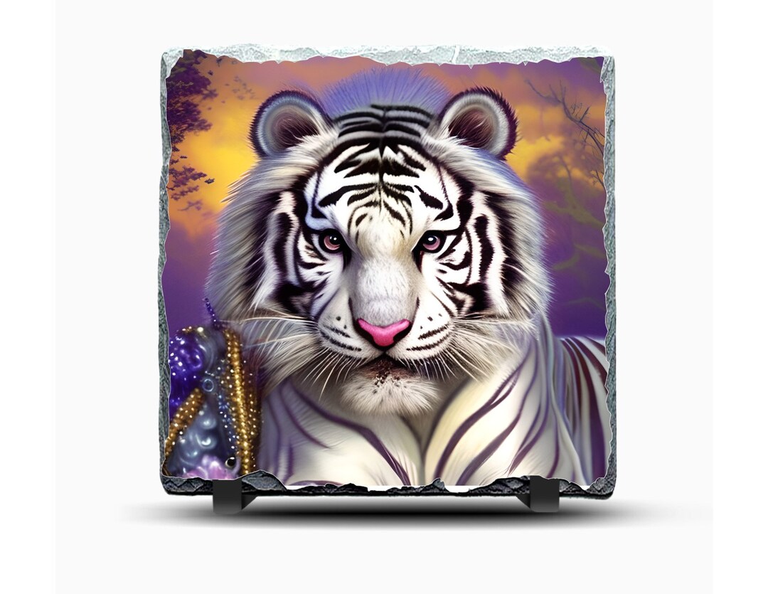 Slate White Tiger Picture With Display Legs, White Tiger Plaque, Tiger ...