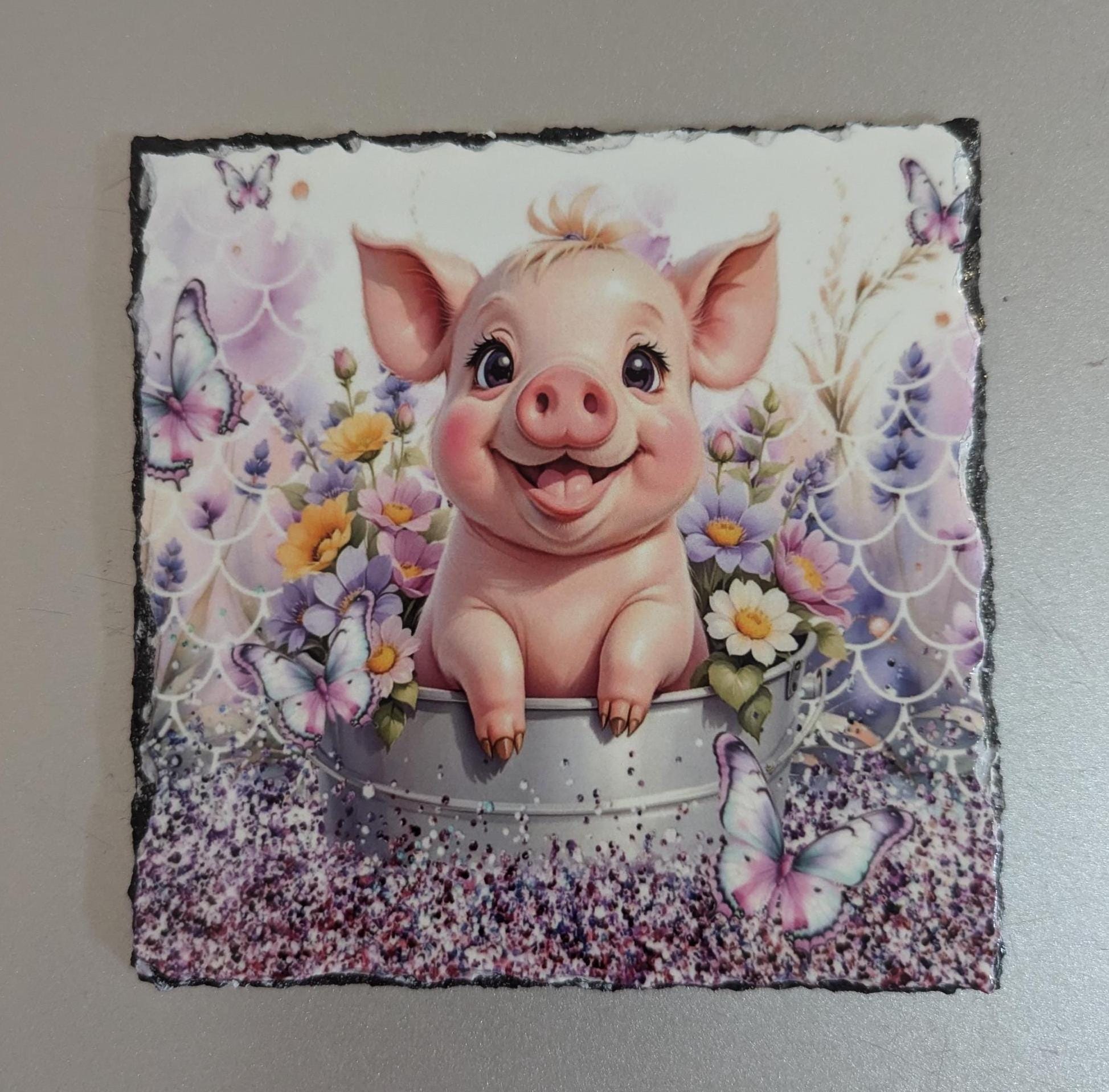 Slate Pig Picture With Display Legs, Slate Picture Featuring a Baby Pig ...