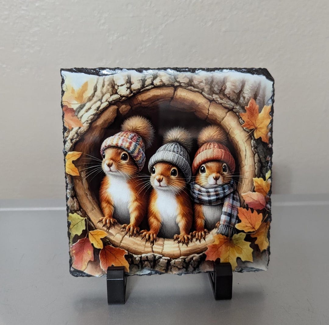 Squirrel Slate Picture With Display Legs, Cute Squirrel Plaque, Nature ...