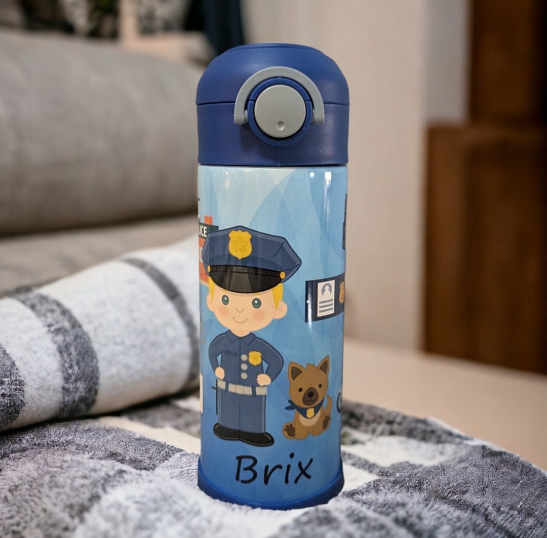 Kids Boy Cop Water Bottle, Boy Cop Tumbler, Kids Cop Cup, Personalized ...