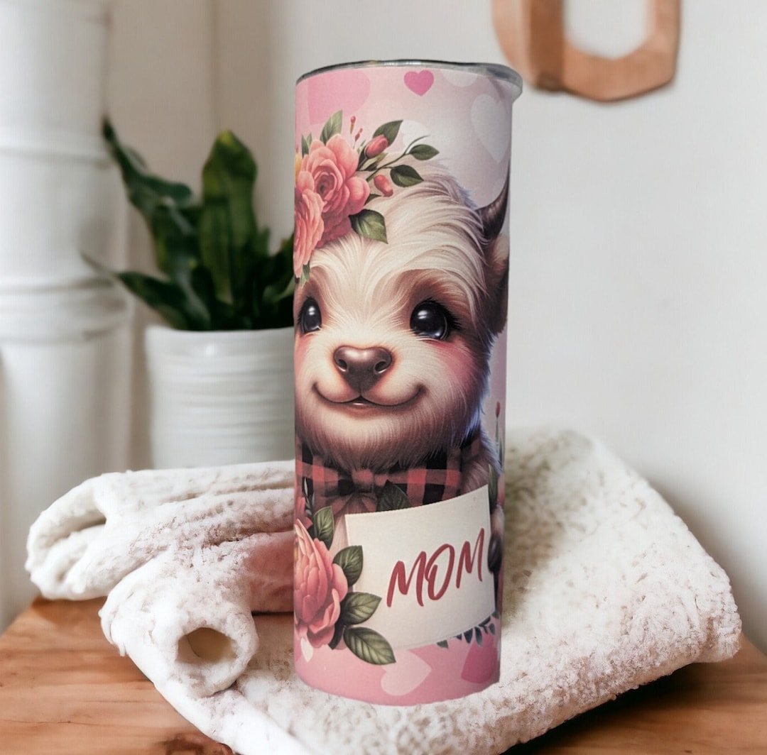 Mom Highland Cow Tumbler With A Cute Calf Can Be Personalized, Includes ...