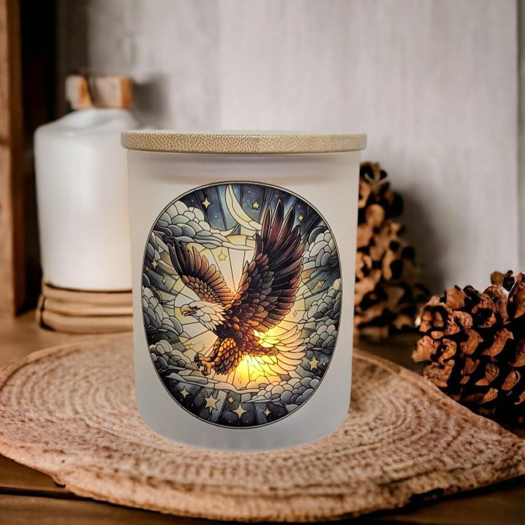 Stained Glass Design Eagle Candle Holder With A Battery Operated ...