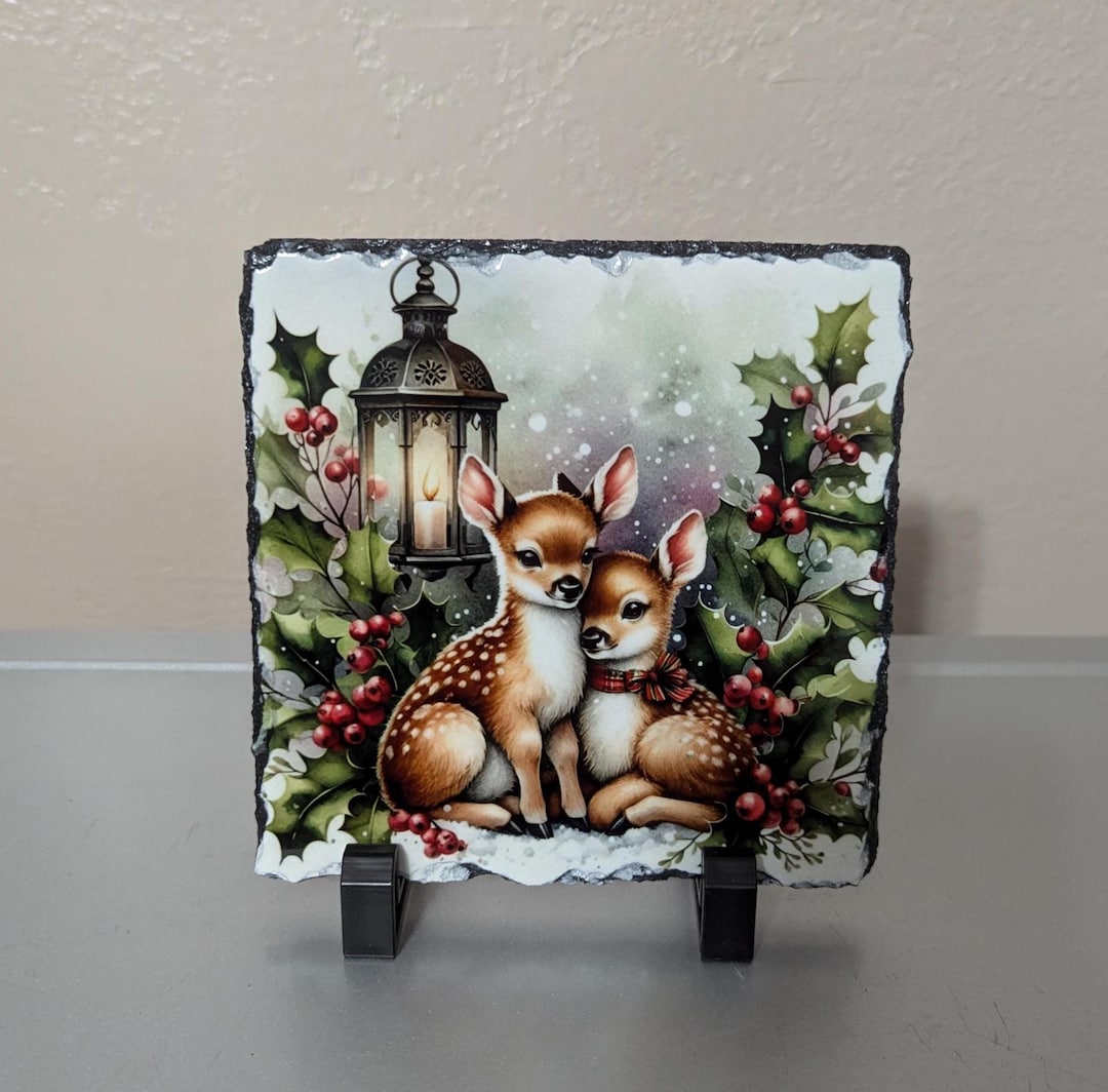 Pretty Slate Deer Picture With Display Legs, Unique Gift for Nature ...
