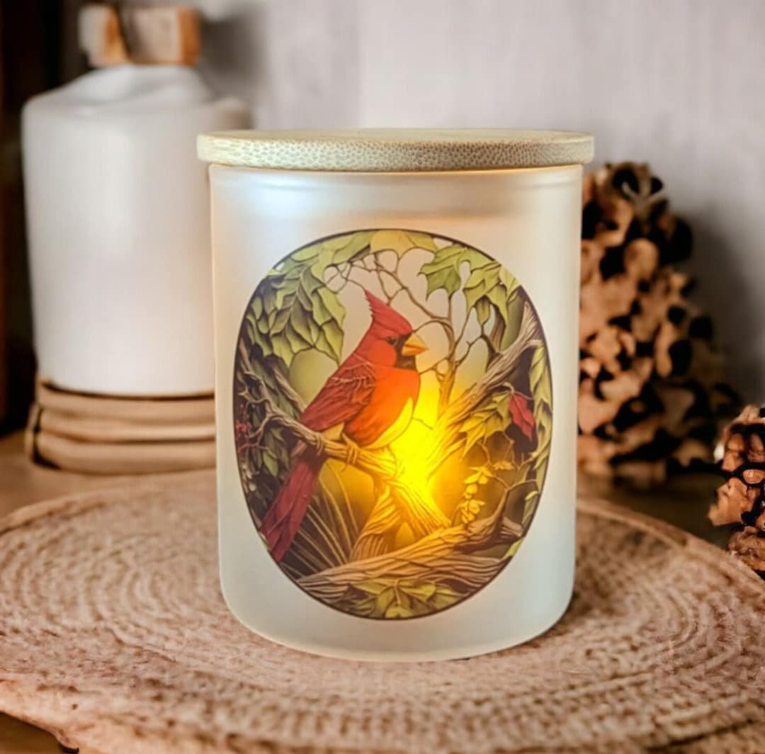 Stained Glass Red Cardinal Candle Holder With Flickering Tea Light ...
