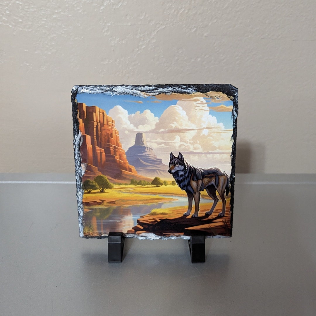 Slate Wolf Picture With Stand, Wolf Photo Slate, Wolf Gift, Wolf Decor ...