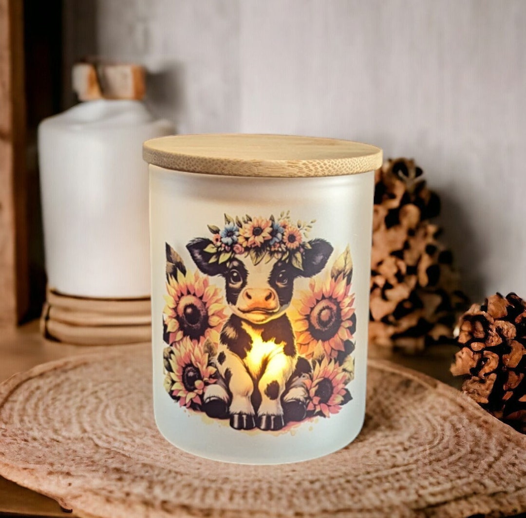 Cow With Sunflowers Candle Holder With A Battery Operated Flickering ...