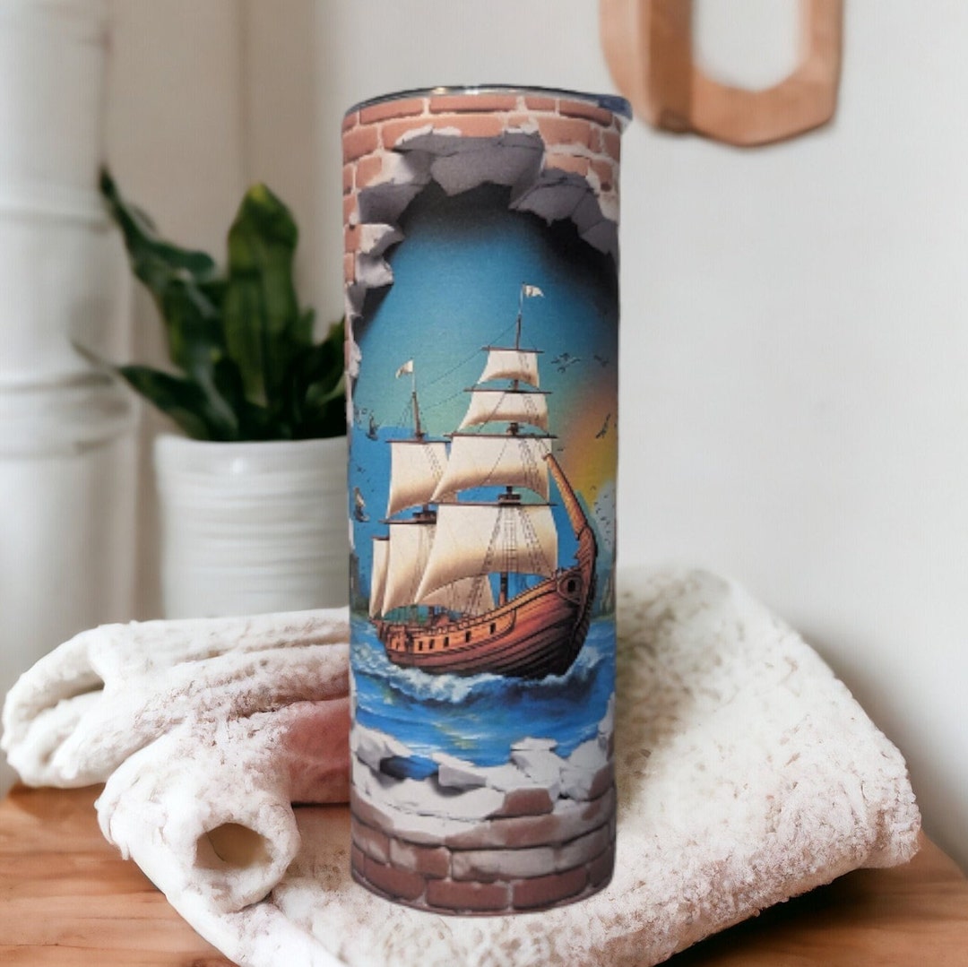 Sailboat Ship Hole in the Wall Design Tumbler, 3D Design Ship Tumbler ...