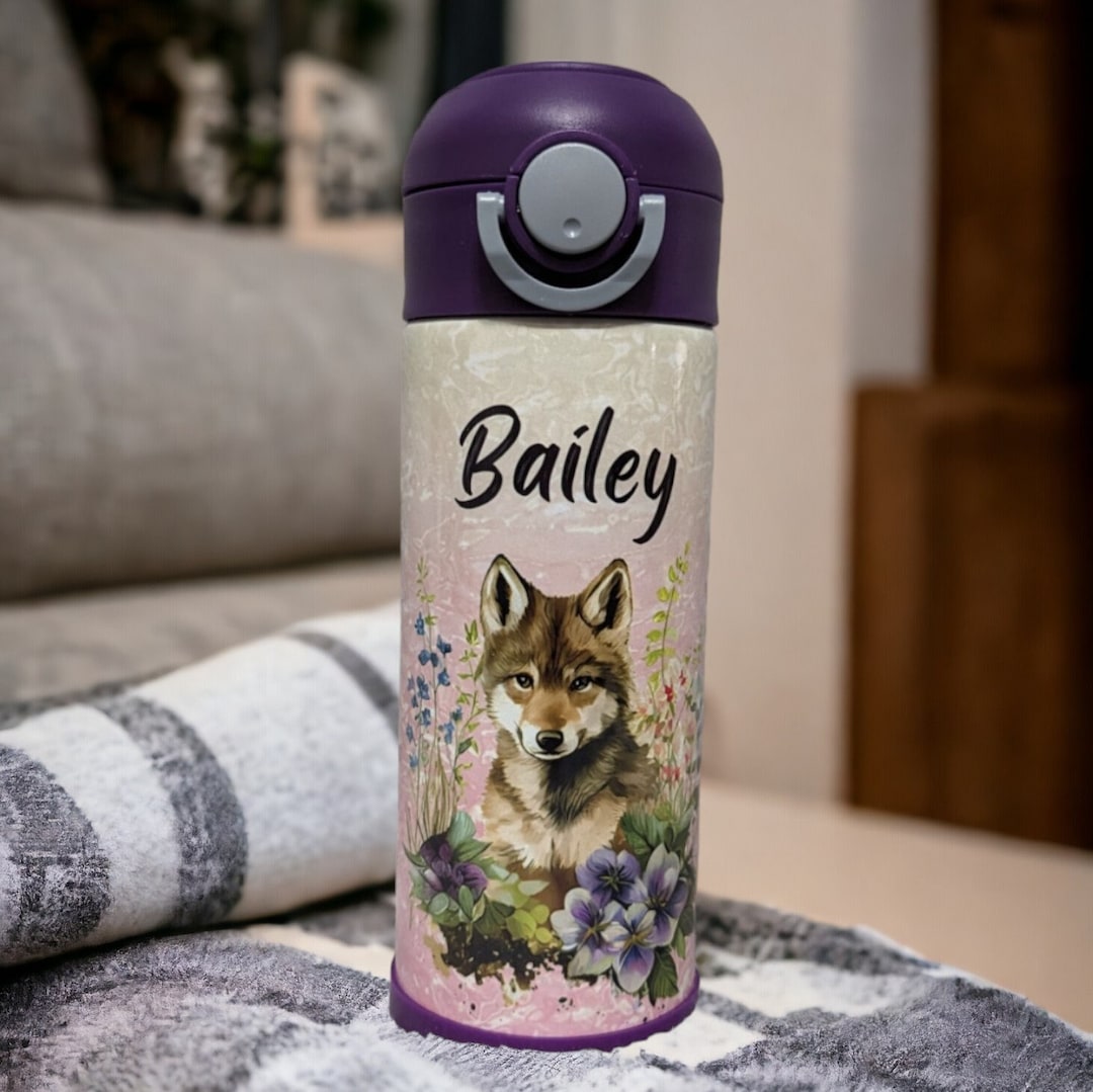 Kids Wolf Cup, Kids Wolf Water Bottle, Personalized Kids Wolf Cup, Wolf ...