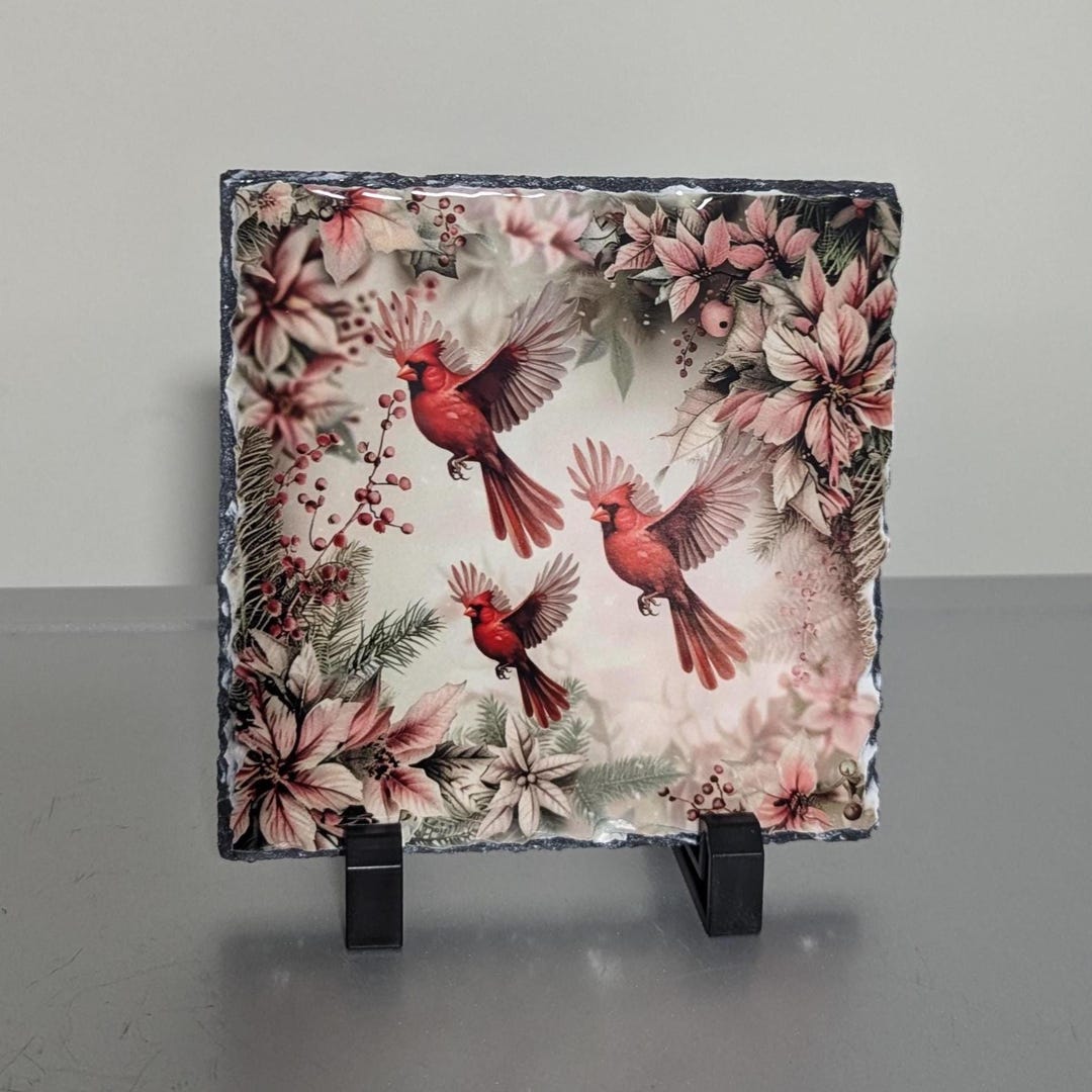 Pretty Slate Cardinal Picture With Display Legs, Cardinal Gift, Red ...