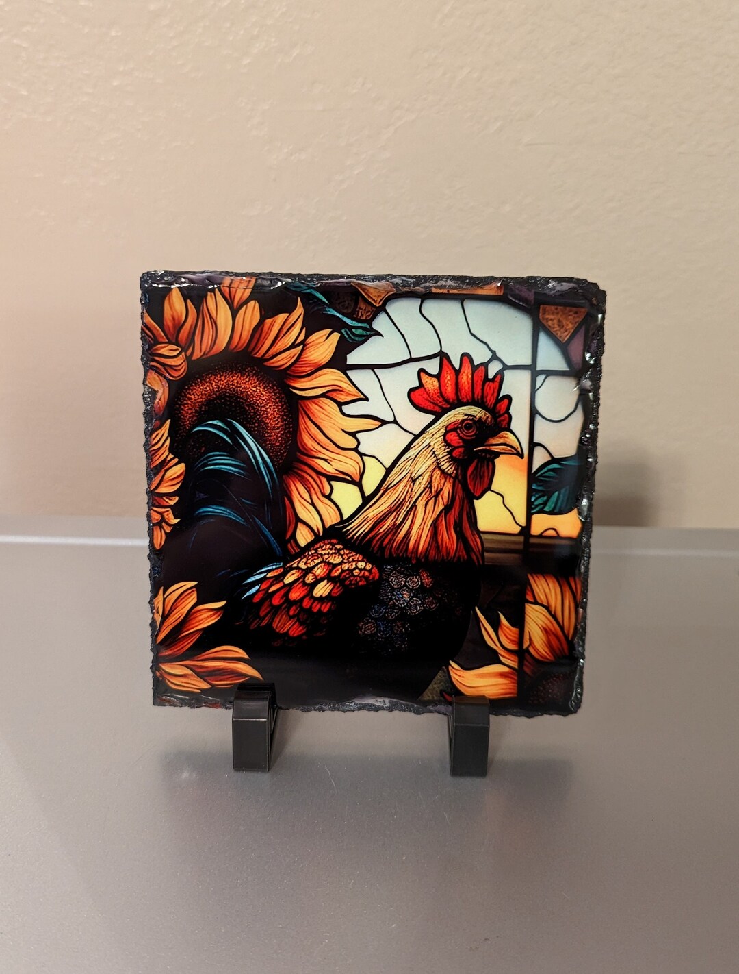 Rooster Picture With Stained Glass Design, Rooster Plaque, Rooster ...