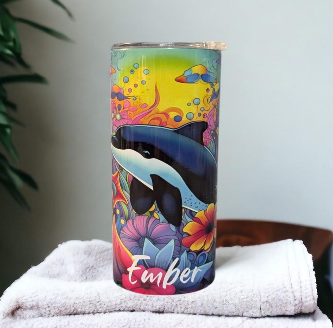 Neon Color Orca Whale Kids Tumbler Can Be Personalized - Brighten Their ...