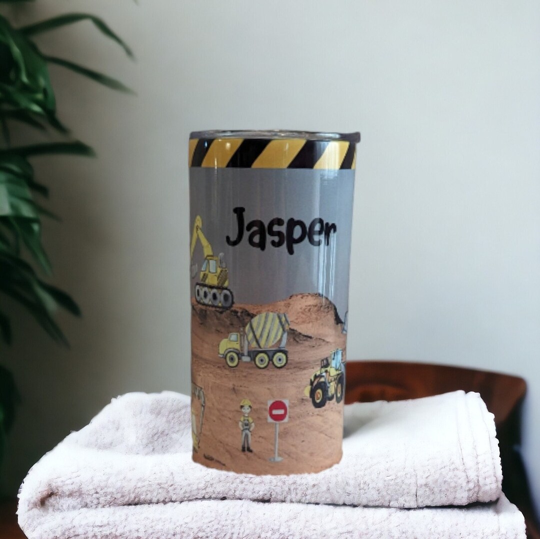 Kids Construction Tumbler With Straw, Personalized Construction Tumbler, Construction Cup With ...