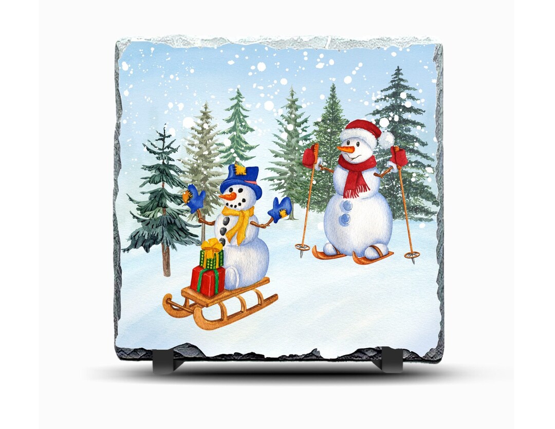 Winter Wonderland: Charming Slate Snowman Photo, Winter Holiday Gift ...