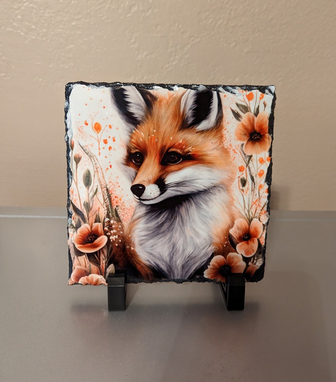 Slate Fox Picture With Display Legs, Fox Decor, Fox Lover Gift, Gift ...