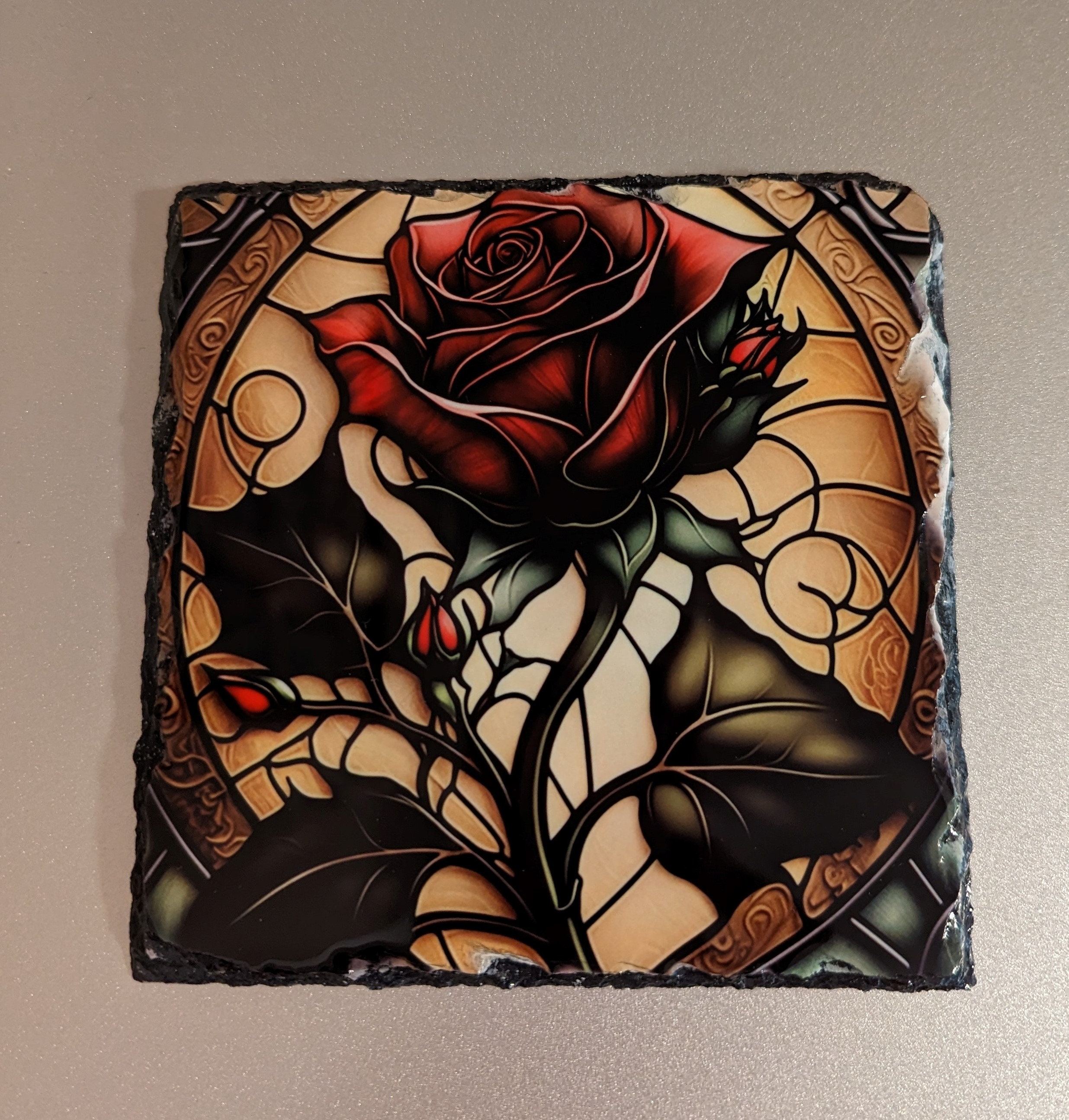 Red Rose Slate Picture, Red Rose Plaque, Flower Decor, Red Rose Photo ...