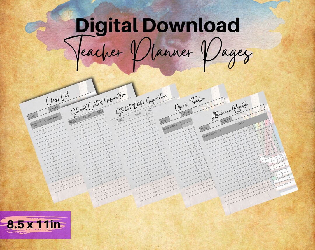 Printable Teacher Planner Pages, Instant Download, US Letter Size, Back ...
