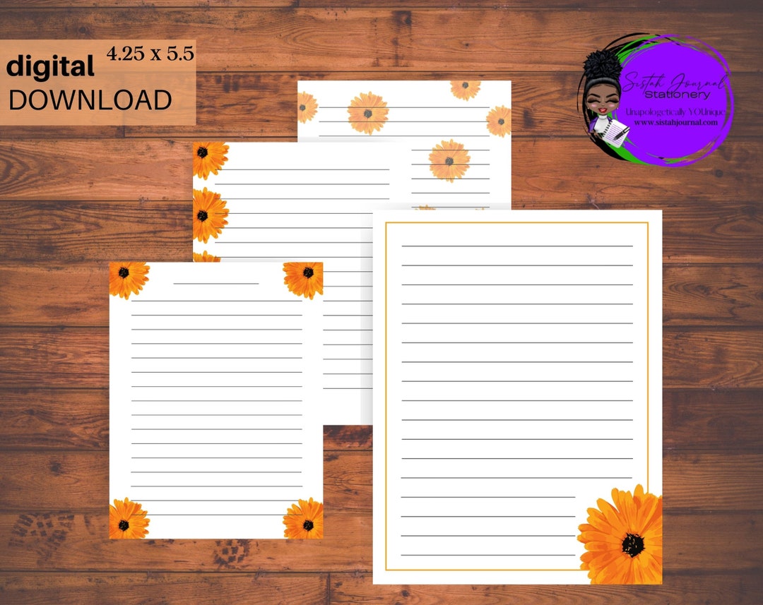 Sunflower Note Cards, Printable Stationery Set, Instant Download ...