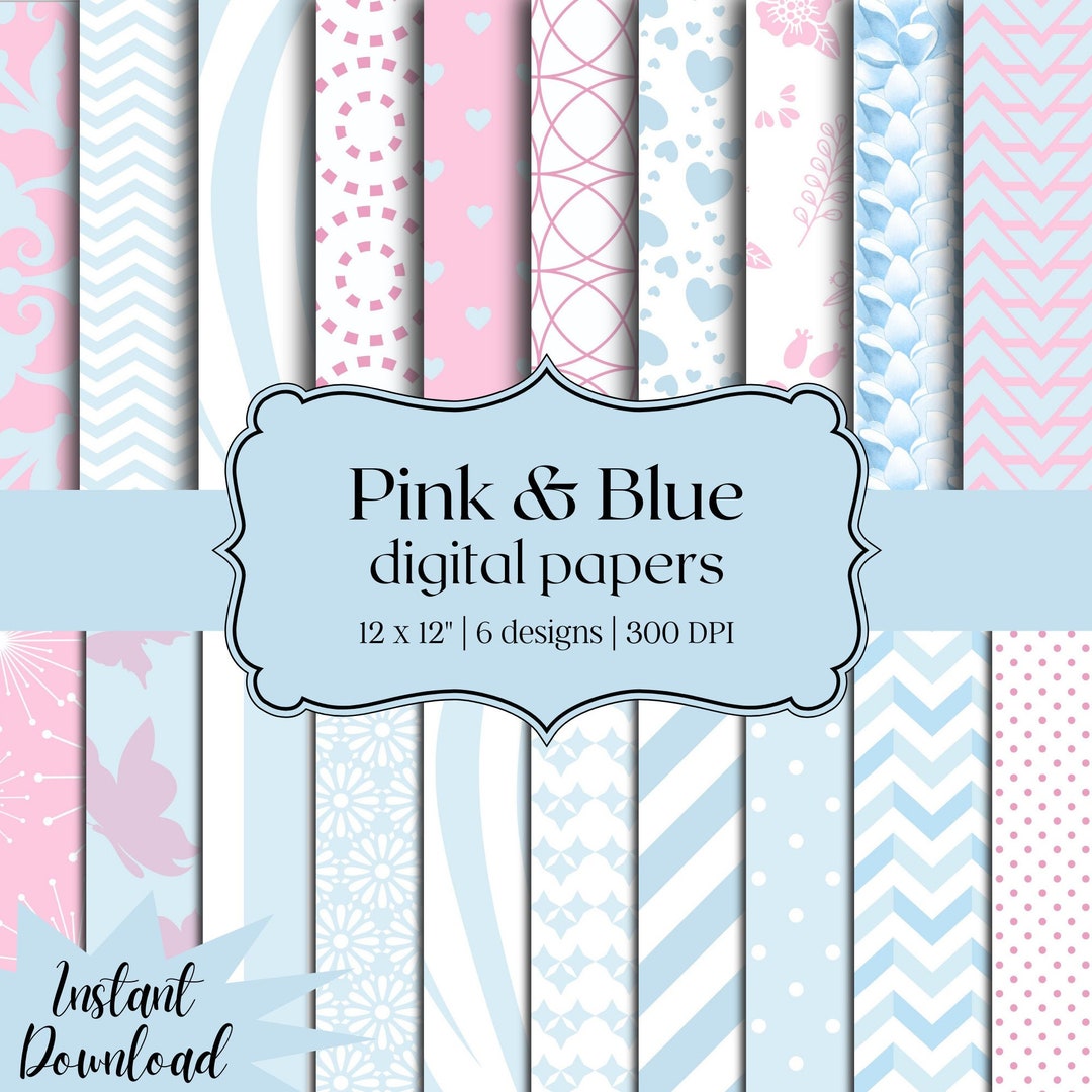 Pink Digital Paper, Blue Digital Paper, Pink and Blue Paper Pack ...
