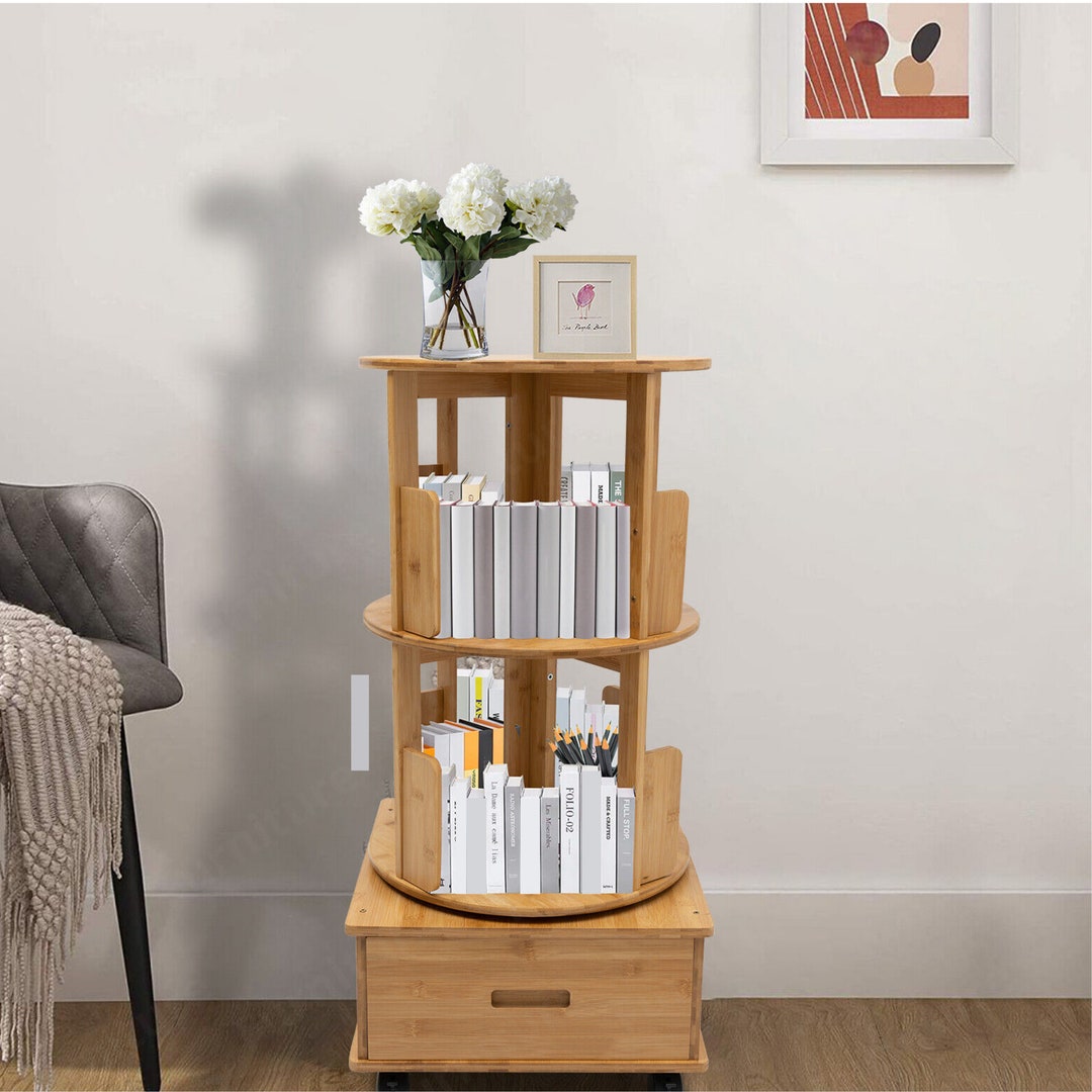 Mobile End Table With 2 Tier Storage Shelves for Home 360 Rotatable ...