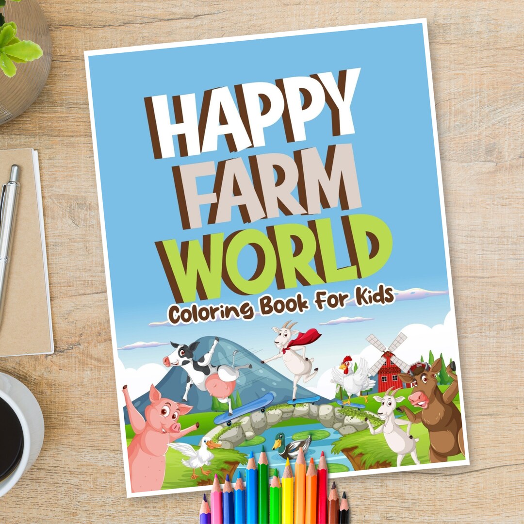 Happy Farm World Coloring Book for Kids | Cute 60 Digital Coloring ...