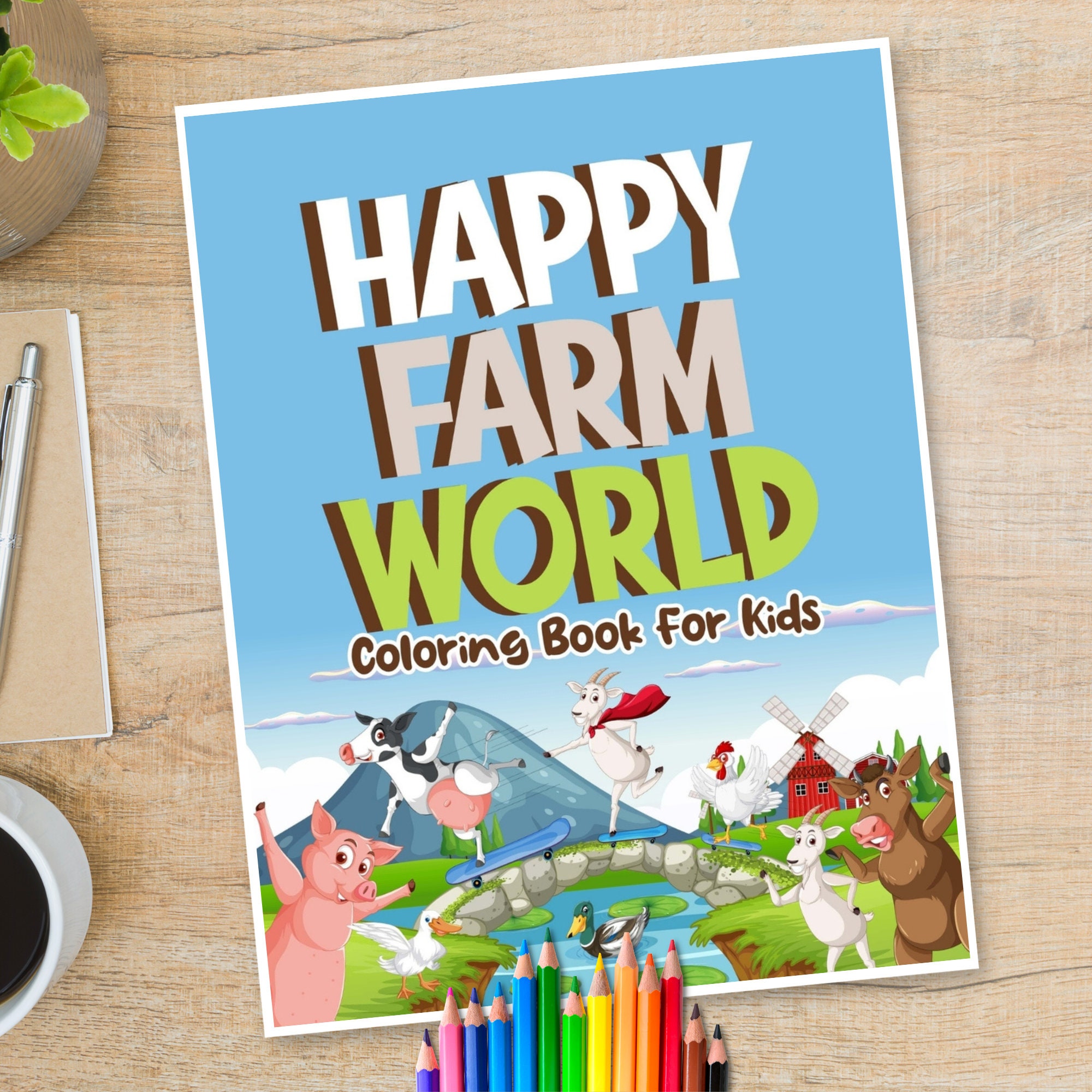 Happy Farm World Coloring Book for Kids | Cute 60 Digital Coloring ...