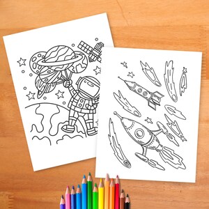 Space Coloring Book With Rockets, Planets & Astronauts for Kids | Cute ...
