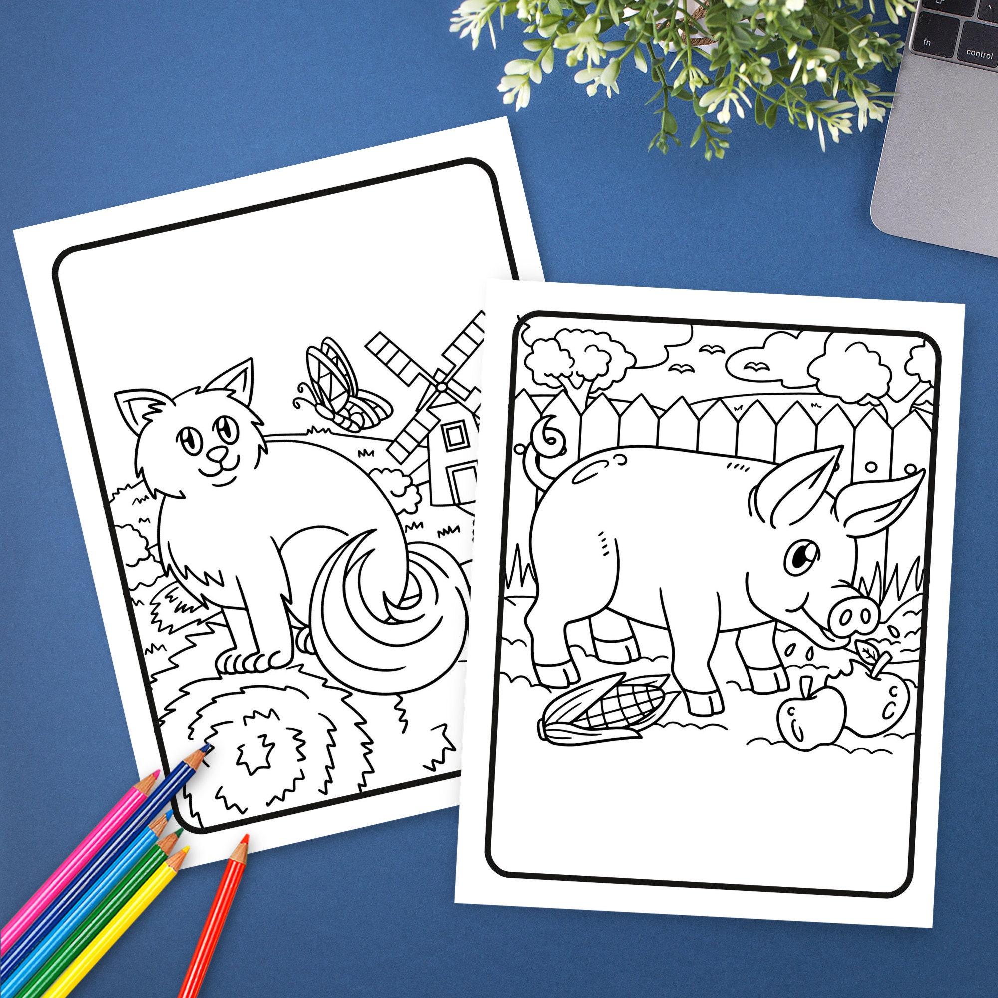 Happy Farm World Coloring Book for Kids | Cute 60 Digital Coloring ...