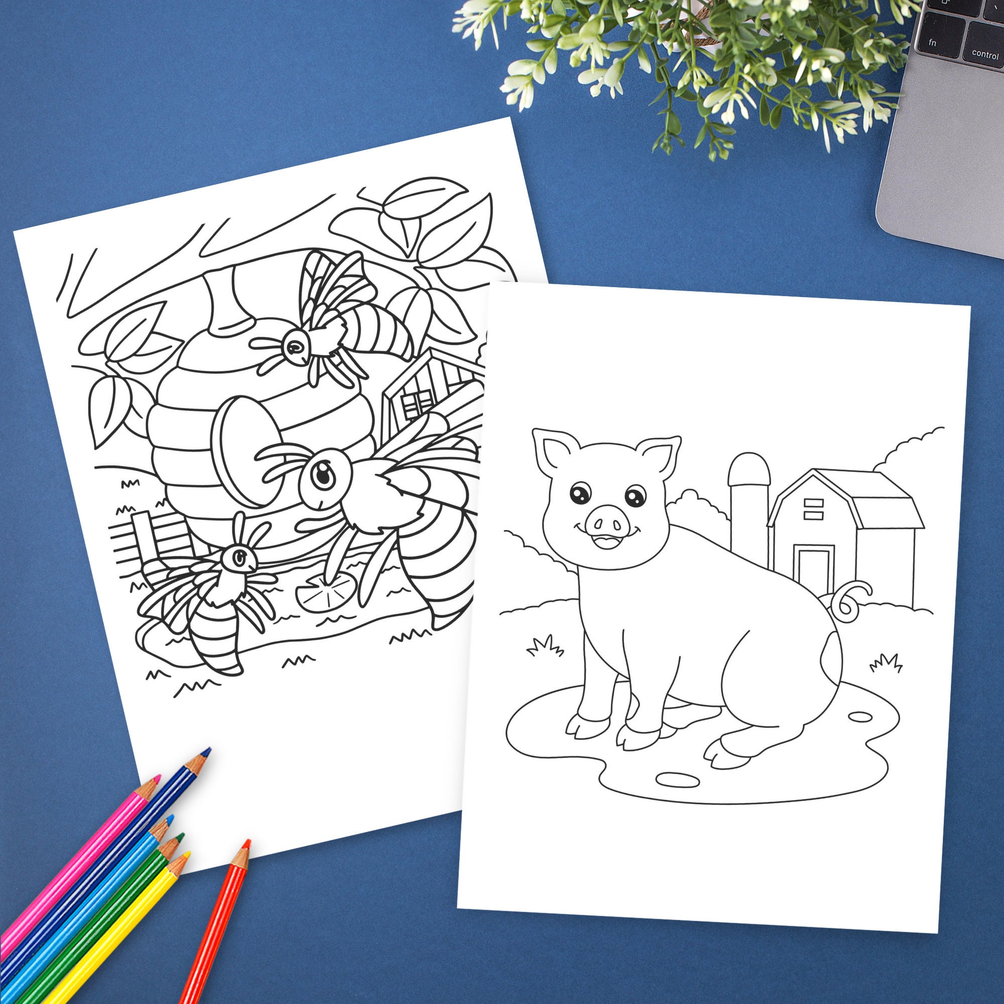 Farm Animals Coloring Book for Adults Relaxation Cute 60 Digital ...