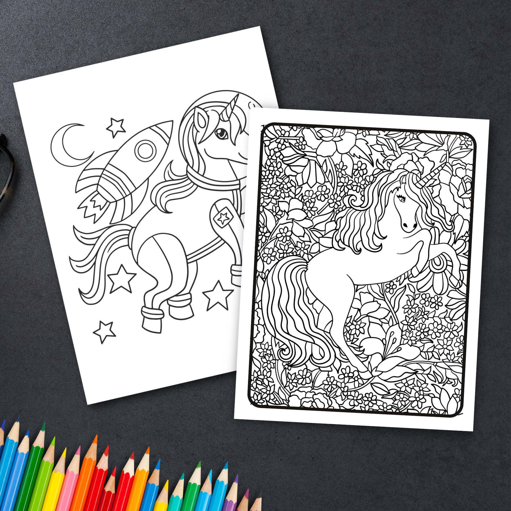 Unicorn Coloring Book for Girls of All Ages | Cute 60 Digital Coloring ...