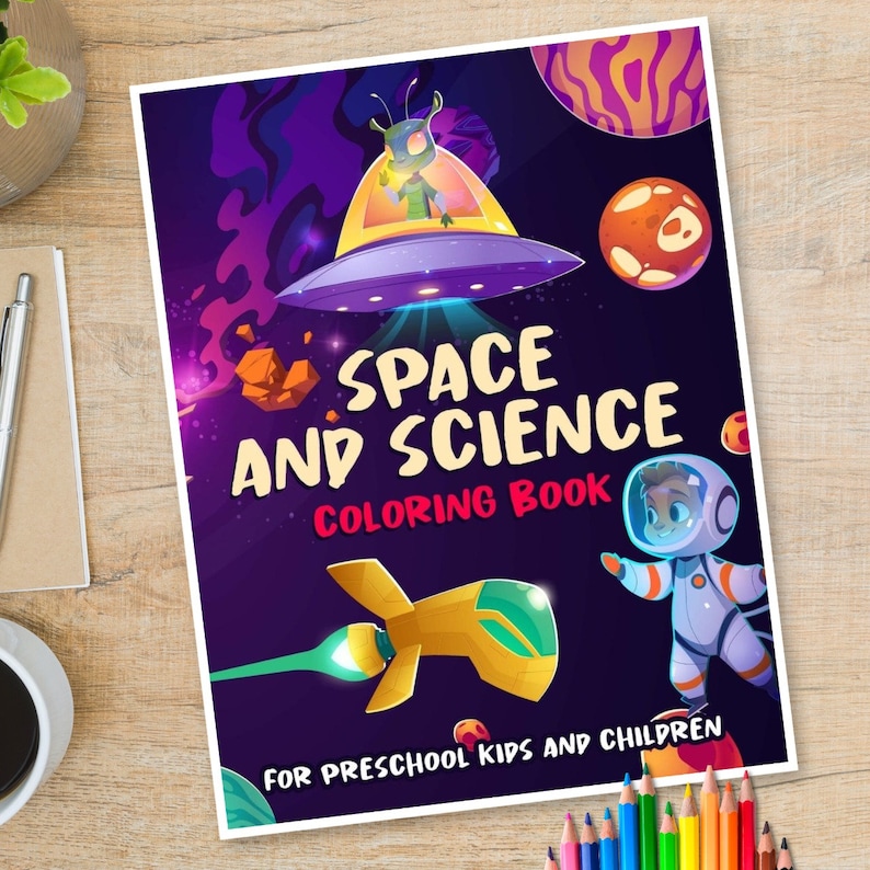Space and Science Coloring Book for Preschool Kids and Children Cute 60 ...