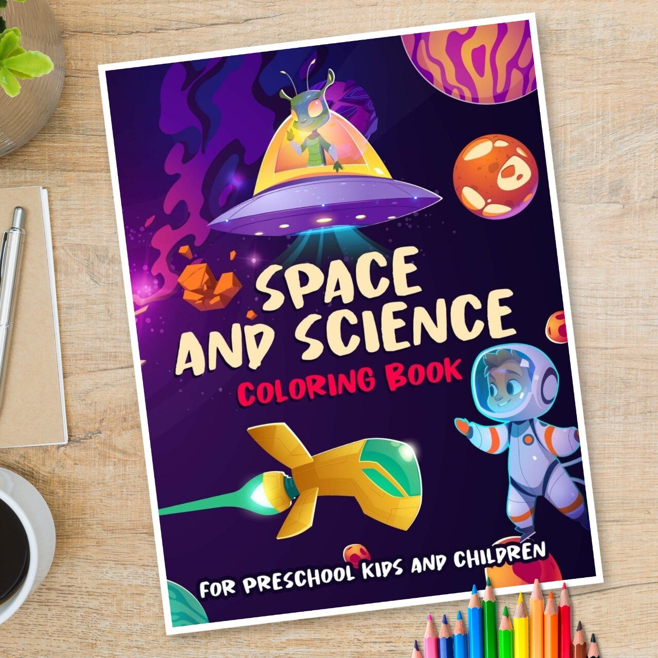 Space and Science Coloring Book for Preschool Kids and Children Cute 60 ...