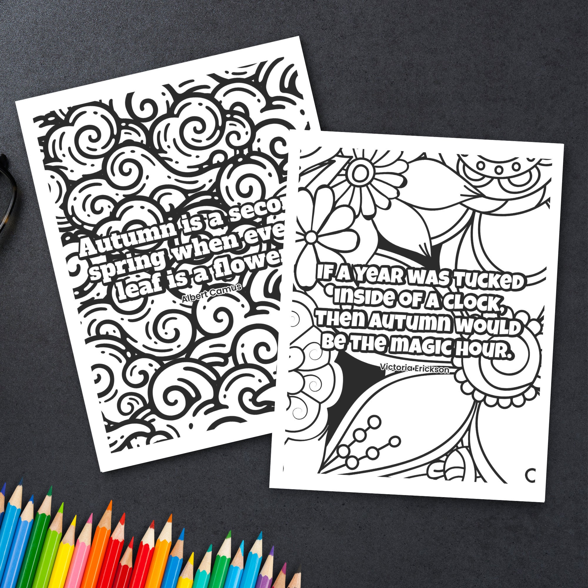 Large Print Quotes Relaxing Coloring Book Autumn for Adults | Cute 55 ...