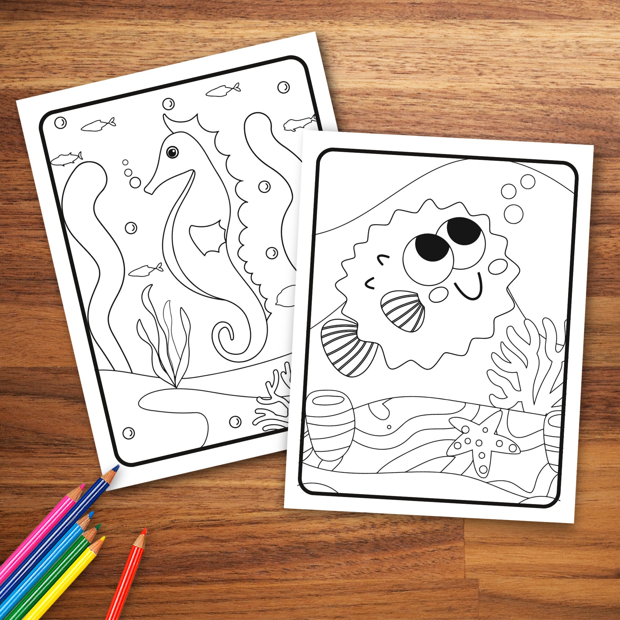 Cute Sea Animals and Creatures Coloring Book for Kids | Cute 60 Digital ...