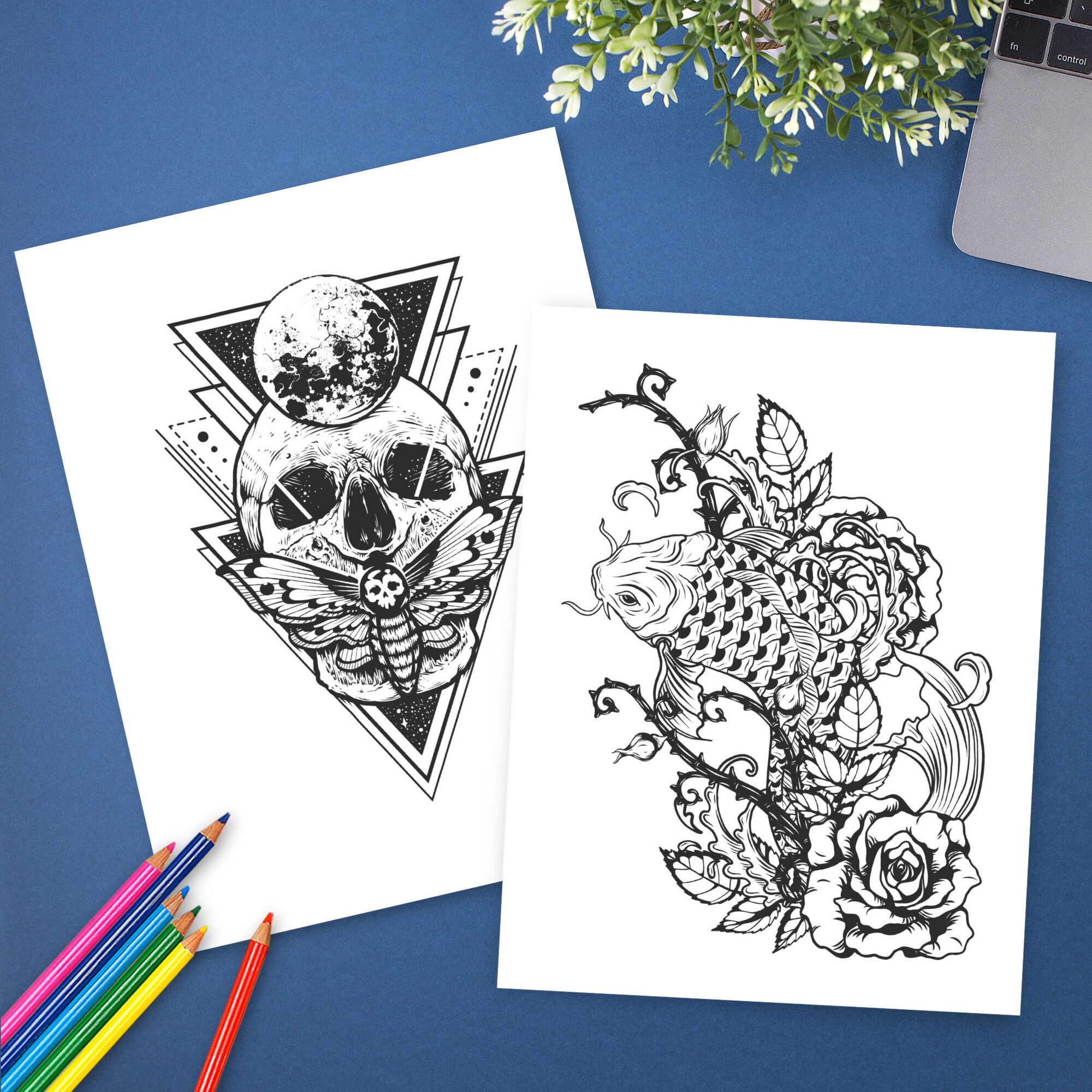 Tattoo Coloring Book for Adults Stress Relief | Cute 60 Digital ...