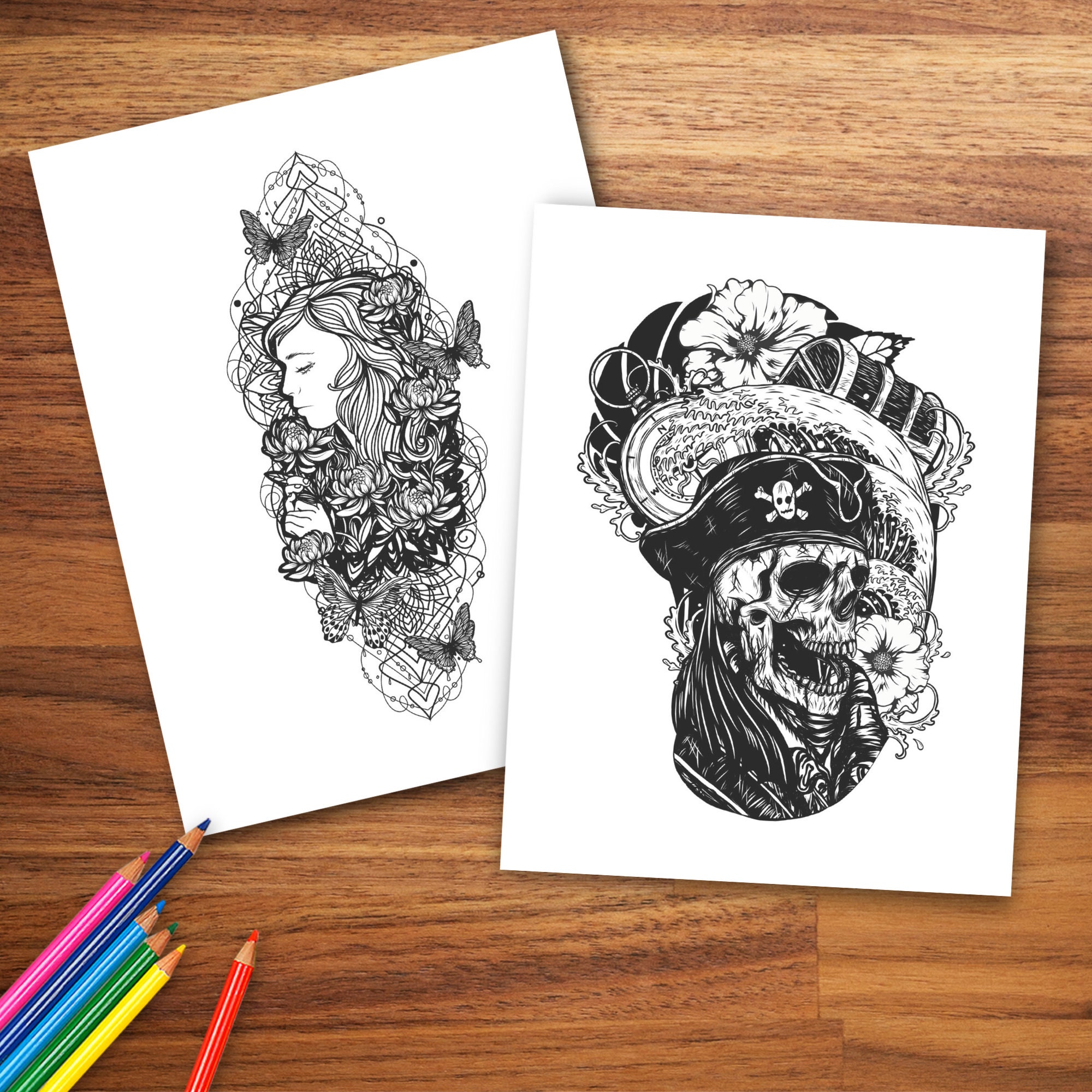 Tattoo Coloring Book for Adults Stress Relief | Cute 60 Digital ...