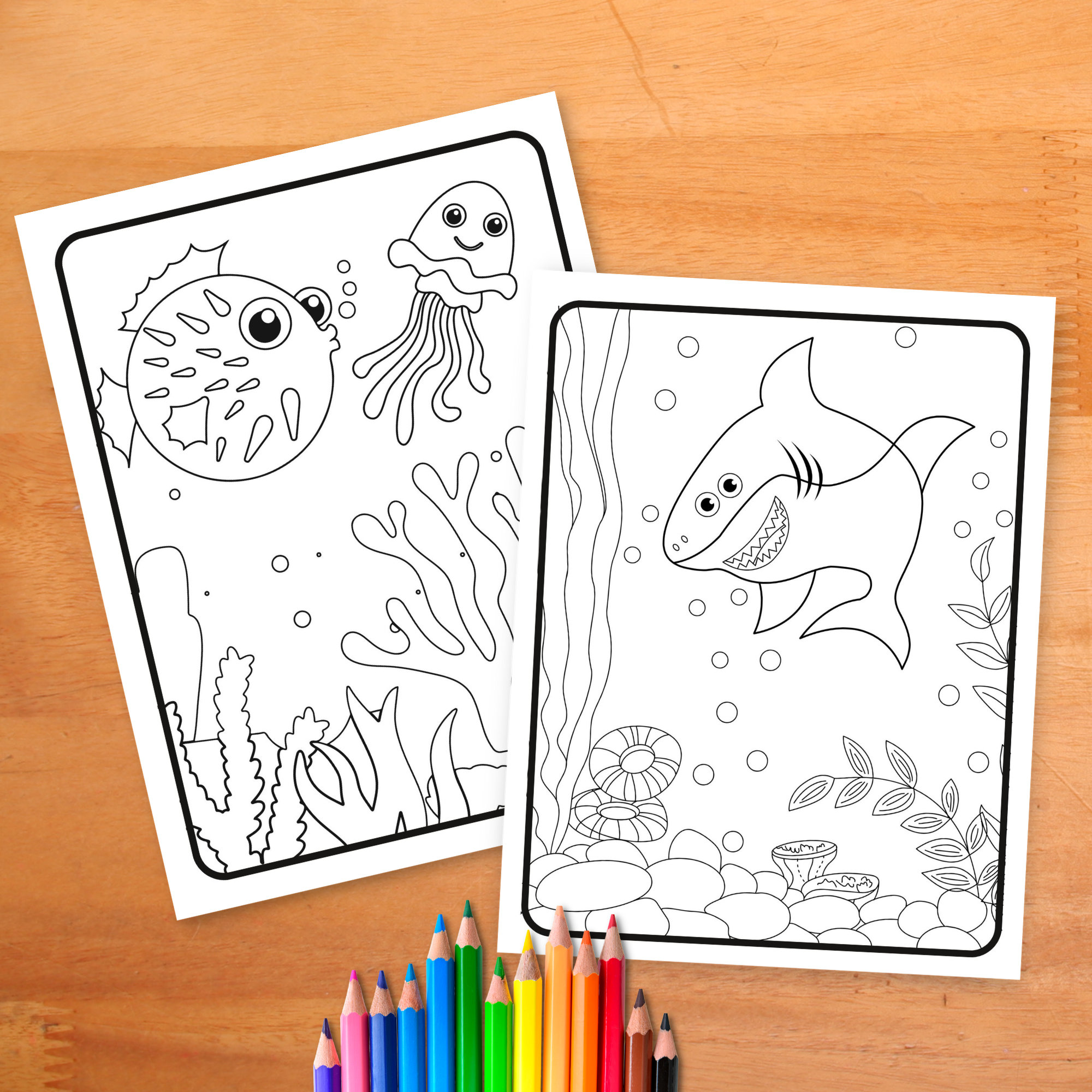 Ocean and Sea Life Coloring Book for Kids Cute 60 Digital Coloring ...