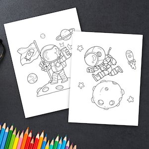 Space Coloring Book With Rockets, Planets & Astronauts for Kids | Cute ...