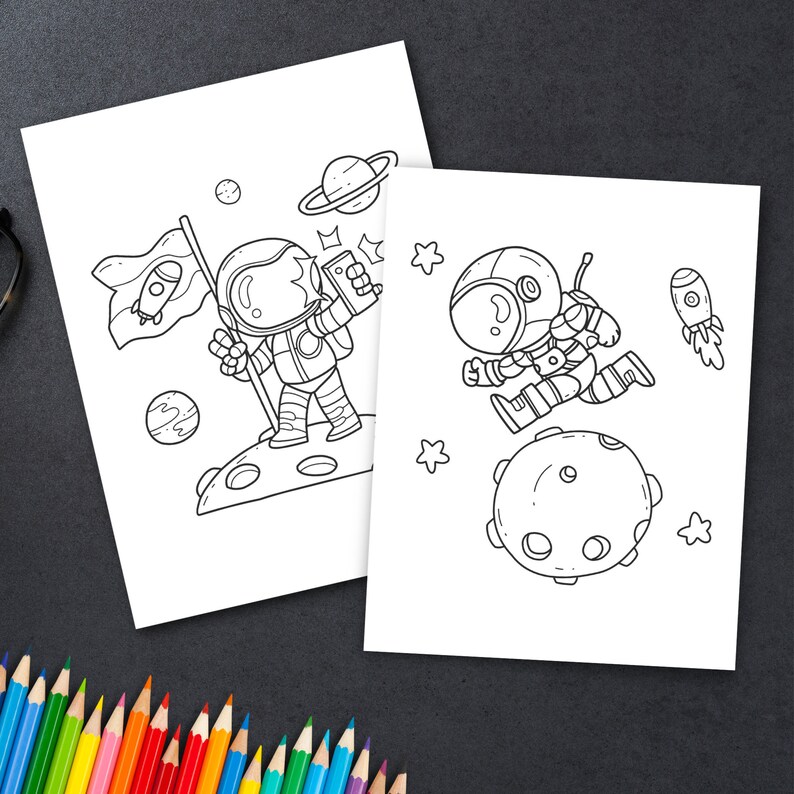 Space Coloring Book With Rockets, Planets & Astronauts for Kids | Cute ...